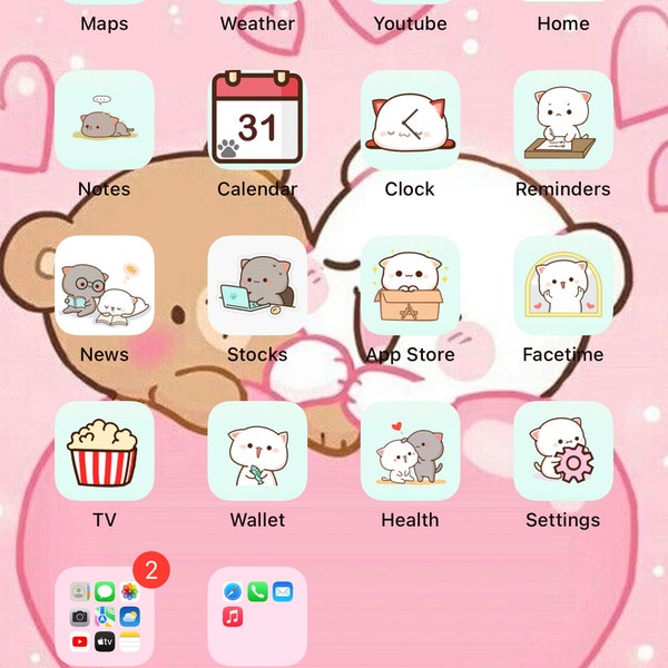 CUTE AESTHETIC MOCHI Cats Peach and Goma App Icons 150 Ios14 App Icons ...