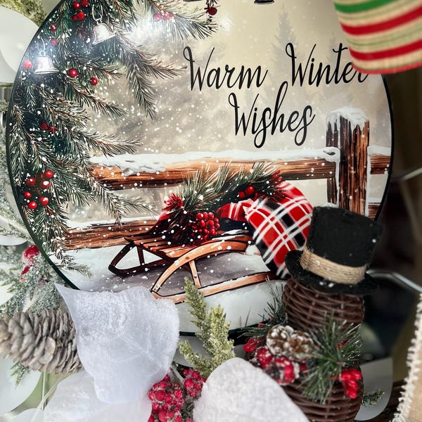 Rustic Sled Wreath Sign, Christmas Accent Sign, Holiday Sign, Primitive ...