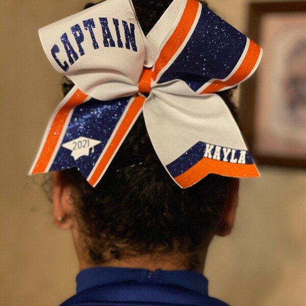 Captain Cheer Bow/ Your Text on Cheer Bow/ Senior Cheer Bow/ Custom ...