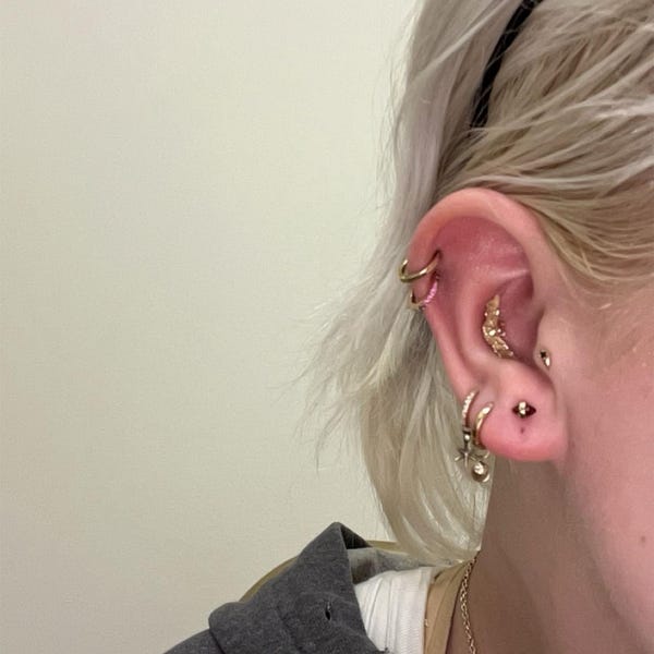 9K Cartilage Earring Gold, Helix Hoop Earring 14K, Feather Earring ...