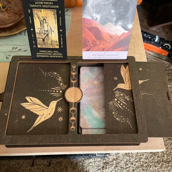 Double Oracle or Large Tarot Deck Box With Lid Moon Phases Hummingbirds ...