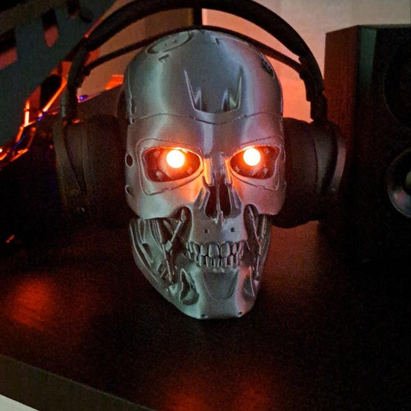 Terminator Endoskeleton Headphone Holder, Skull T-800 LED Bust, Headset ...
