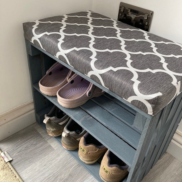 Wooden Crate Shoe Rack With Seat Shoe Box With Upholstered Seat Shoe ...