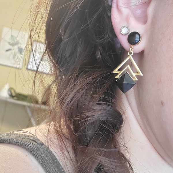 Elegant Geometric Dangle Plugs /8g ,6g ,4g ,2g ,0g ,00g ,1/2, 9/16 , 5/ ...