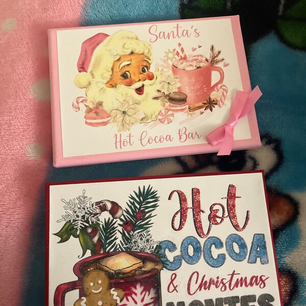 Pink Vintage Santa's Hot Cocoa Bar Sign Wall Decor / Canvas Sign Sz 5x7 ...