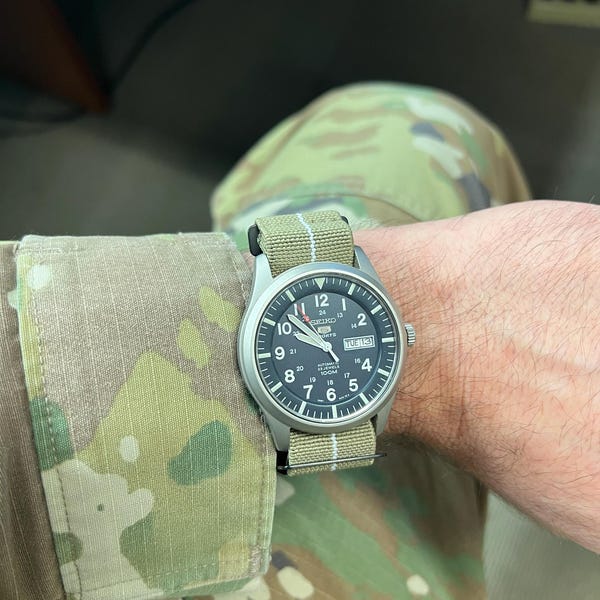 US Military / Marine Nationale Nylon Watch Strap / PVD Black Steel ...