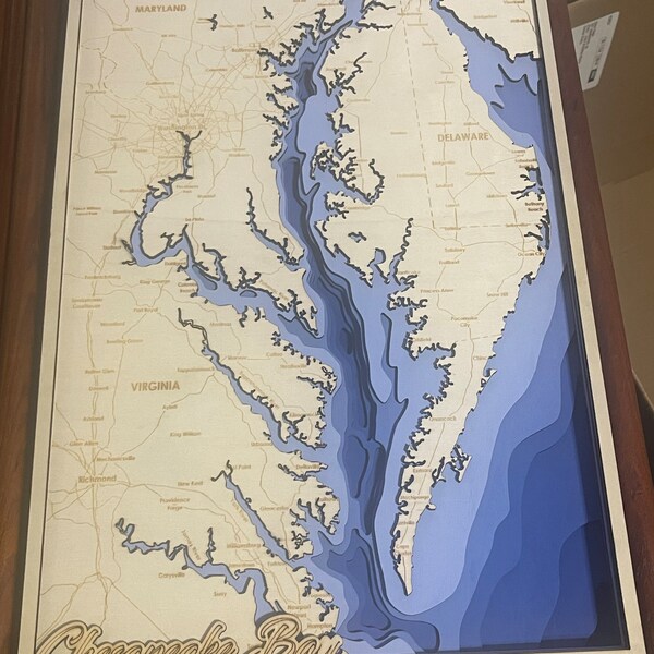 Digital File PDF, SVG - Chesapeake Bay Map Wood Bathymetric Map ...