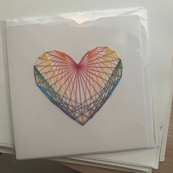 STRING HEART CARD / Purple, Mint, & Pink Heart on White - Etsy