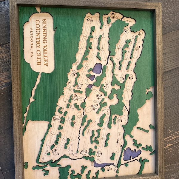 Custom Golf Course Map Engraved Golf Map Custom Golf Picture Wooden ...