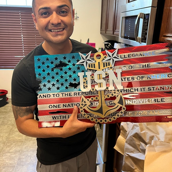 Master Chief Navy American Flag Officially Licensed, Tattered Flag, USN ...