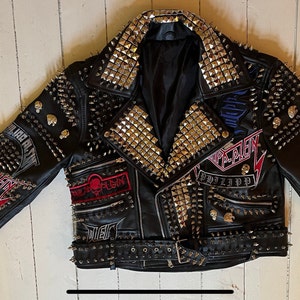 Men's Gothic Pyramid Black Studs Real Leather Punk Patches Handmade ...