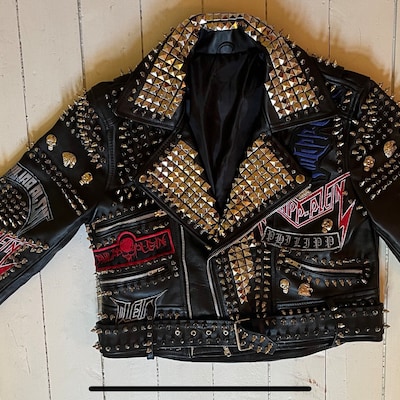 Men's Gothic Pyramid Black Studs Real Leather Punk Patches Handmade ...