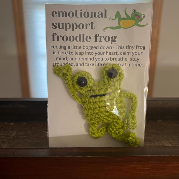 Emotional Support Crochet Frog Named Froodle, Pocket Hug Amigurumi ...