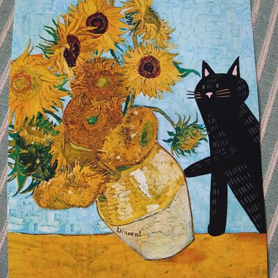 Black Cat Knocking Over Van Goghs Sunflowers Funny Cat Art Tippys ...