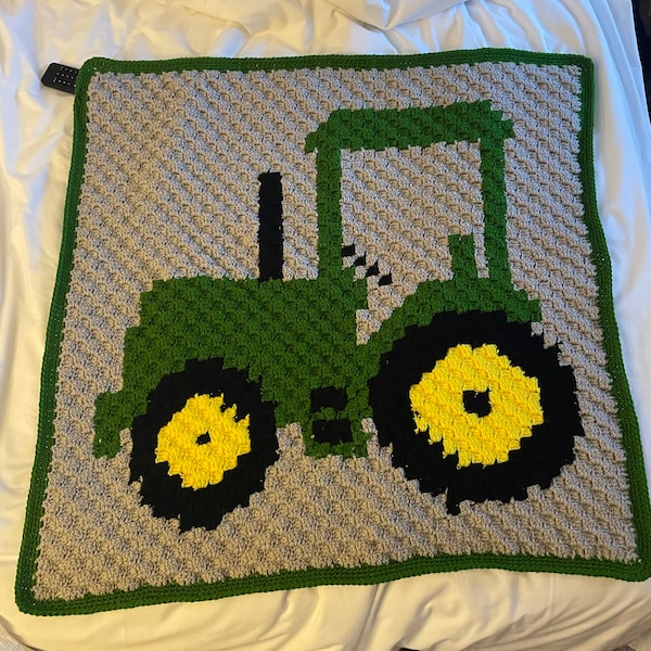 CROCHET BABY BLANKET Pattern: Tractor Baby Blanket, C2C Tractor Pattern ...