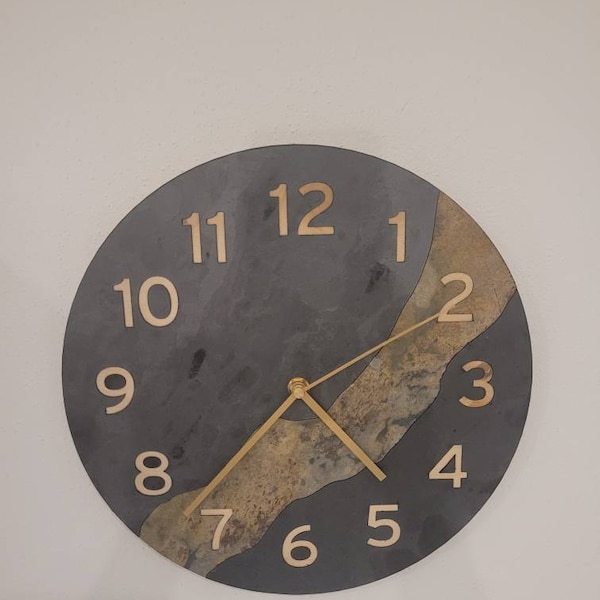 Slate Type Stone Wall Clock Mixed With Rustic, NO Seconds Hand ...