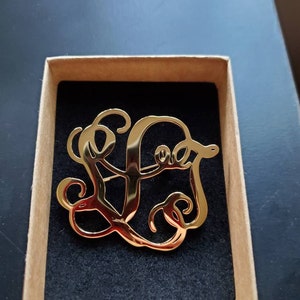 Gold Monogram Brooch, 3 Initials Monogram Brooch, Personalized Name Pin ...
