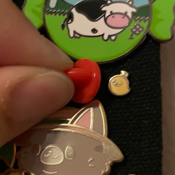 Farm Friends Hard Enamel Pins, Strawberry Cow, Chicken, and Baby Chicks ...