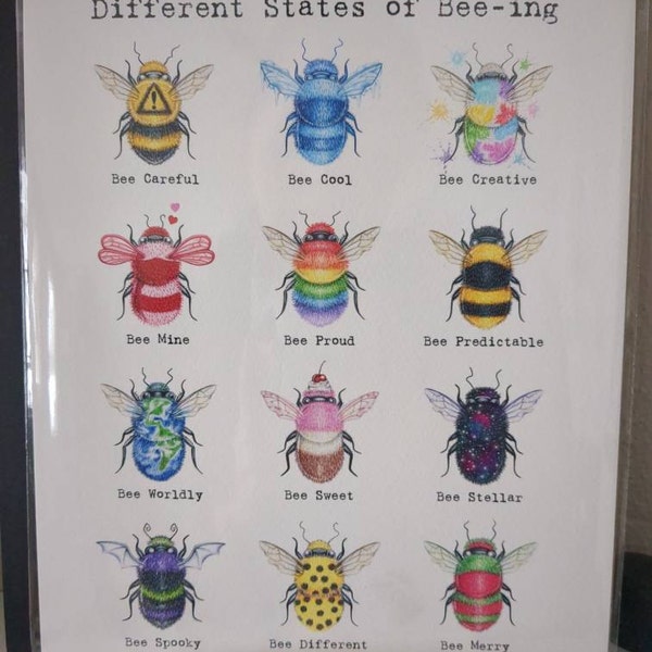 Bumblebee Art, Rainbow Bee Print, Bee Art, Save the Bees, Honeybee, Bee ...