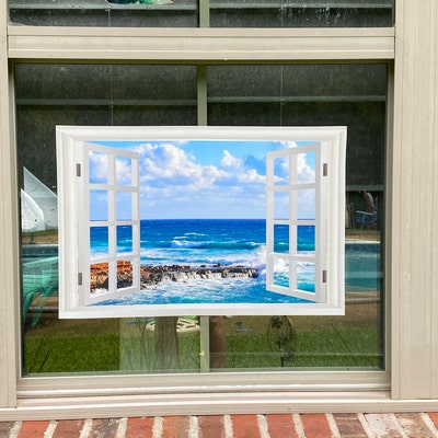 Beach Wall Decal Ocean 3D Beach View Window Mural Sticker Peel and ...