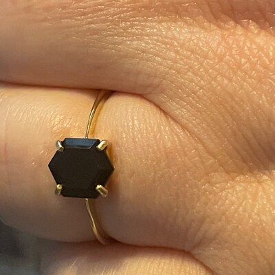 Onyx Hexagon Ring, One of a Kind Genuine Black Onyx Ring, Raw Onyx Ring ...