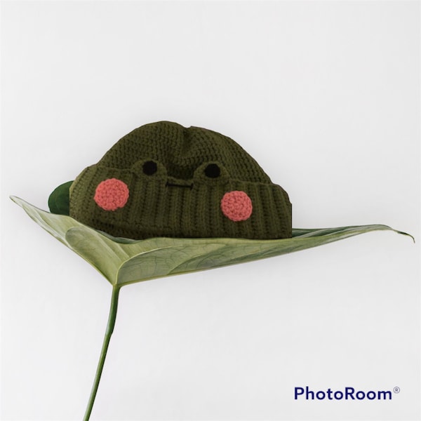Froggy Fold Over Beanie Hat Crochet Pattern, Crochet Hat Pattern, Kawaii Frog Hat, Crochet ...