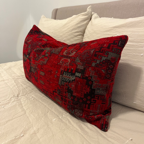 Any Size Red Turkish Kilim Throw Pillow Cover, Turkish Rug Pillow, Dark ...