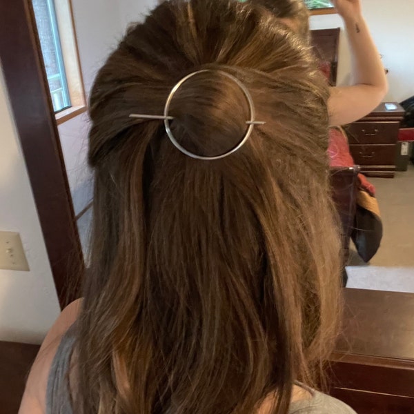 Minimal Silver Hair Pin, Round Hair Piece, Simple Hair Accessory ...