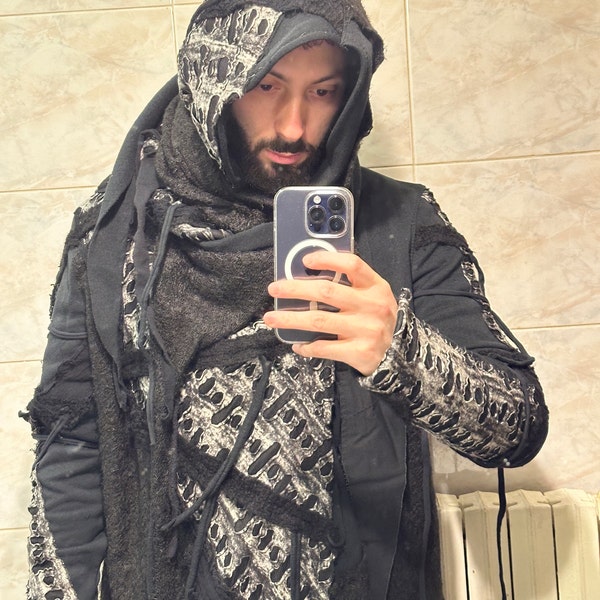 Black Cyberpunk Hoodie, Dystopian Hoodie, Postapocalyptic Jacket, Stage ...