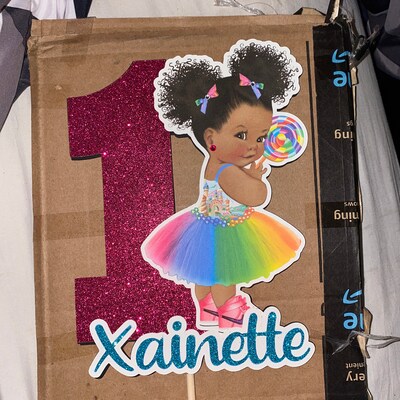 Candyland, Rainbow Cake Topper African American Baby Afro Puff Baby ...