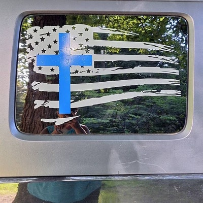 AMERICAN FLAG TATTERED With Cross Decal. Free Shipping. - Etsy