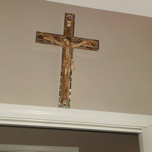 8 Inch Wooden Cross for Wall Décor Olive Wood Crucifix Made in the Holy ...