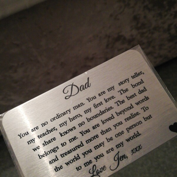 Personalised Dad Wallet Insert Card Keepsake Engraved Custom Wallet ...