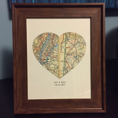 Heart Map Wedding Gift for Couple, Personalized Map Bridal Shower Gift ...