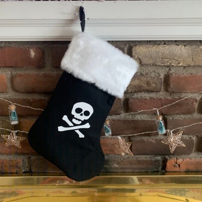 Pirate Skull and Crossbones Christmas Stocking White Faux - Etsy