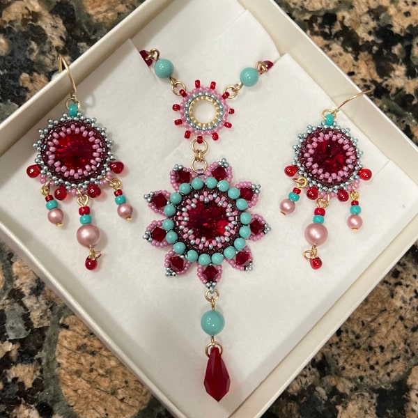 Handmade Red Beaded Jewelry Set, Statement Necklace and Earrings, Ideal ...
