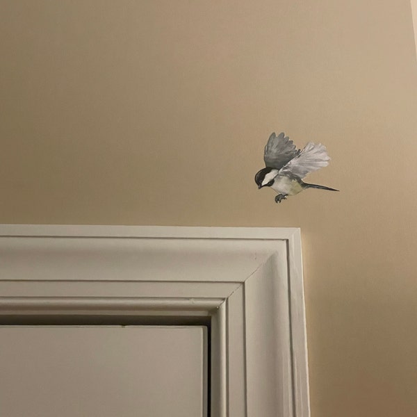 Flying Chickadee, Fabric Decal, Wall Decal Bird, Black-capped Chickadee ...