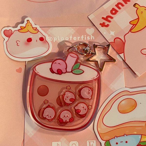 Kirbo in Boba Land Acrylic Shaker Charms | Double-sided Keychain ...