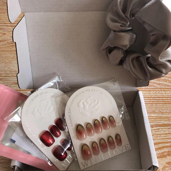 Red Cat Eye French Tips Glittery Nails |red Press on Nails |new Year ...