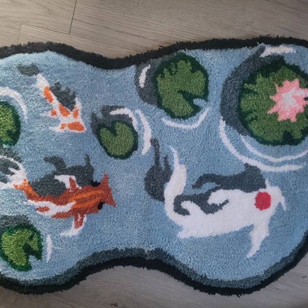 Grassy Rock Koi Pond Rug Handmade - Etsy