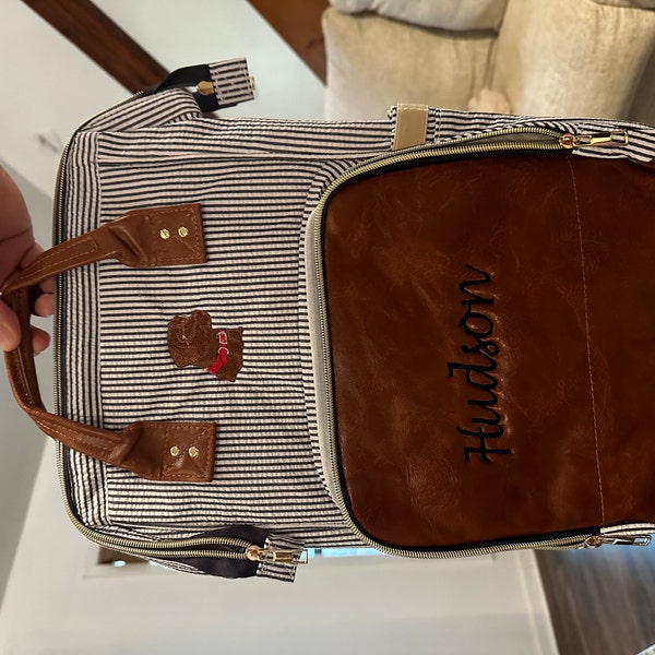 Monogram Seersucker Diaper Bag Backpack | Personalized Baby Shower Gift ...