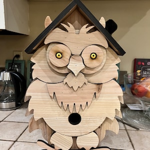 DIY Owl Birdhouse Woodworking Plans CNC Router DXF Layered Patterns for ...