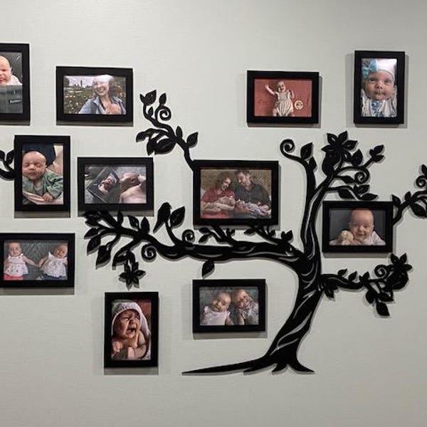 Big Wooden Family Tree With Frames, Large Family Tree Wall Art, Wood ...