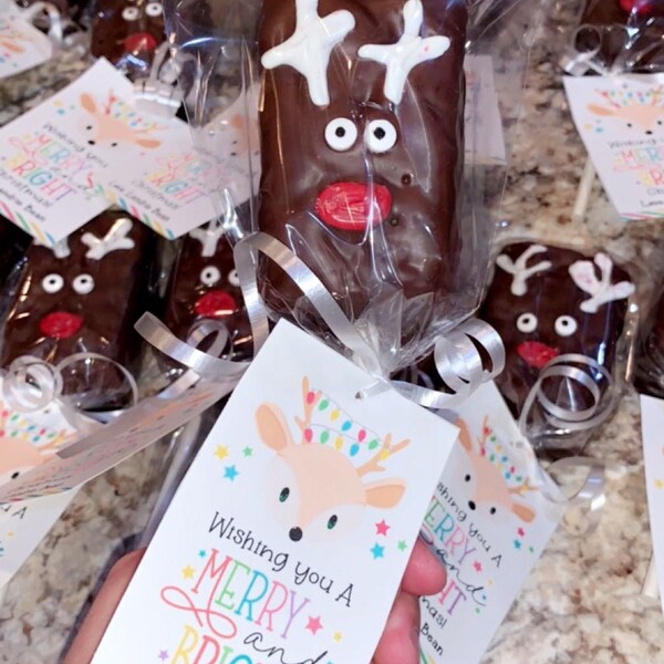 Printable Reindeer Gift Tag, Merry and Bright Reindeer Christmas Tag ...