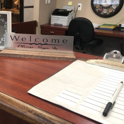 Desk Name Plate With Attached Business Card Holder, Card Display for ...