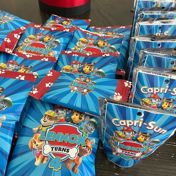 Personalised Chip Bags, Birthday Favours, Party Favours, Paw Patrol ...