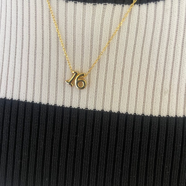 Gold Number Necklace, Sterling Silver, Gold Necklace, Personalized ...