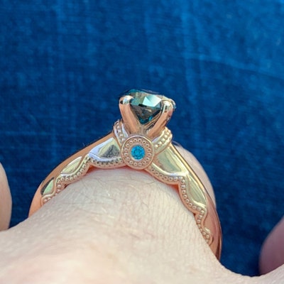 Simple Elegant 1 Ct Blue Diamond Ring 14K Rose Gold Engagement Ring - Etsy