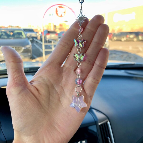 Lily of the Valley With Rose Quartz Car Rear View Mirror Charm, Car ...