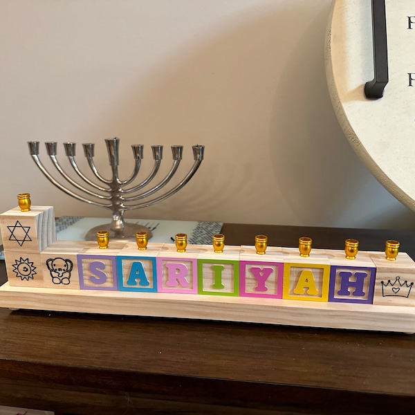 Child's Wooden 11 Block Menorah for Longer Names, Children's Alphabet ...